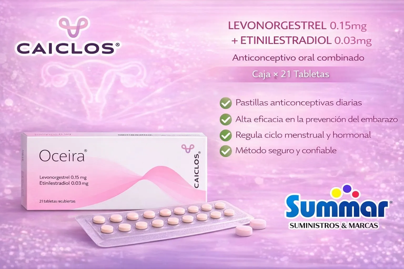 Oceira Caja x 21 Tabletas (Levonorgestrel Etinilestradiol) CAICLOS
